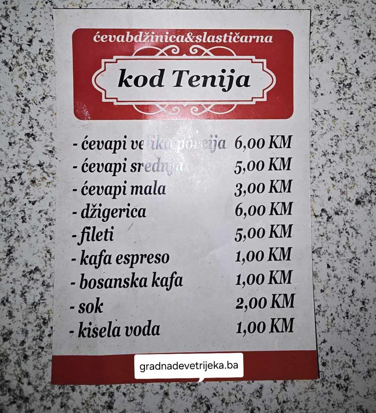 Pogledajte cjenovnik ćevabdžinice "kod Tenija" u Tešnju koji će vas ...
